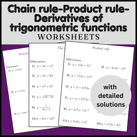 Chain Rule Product Rule Derivatives Of Trigonometric Functions Worksheets