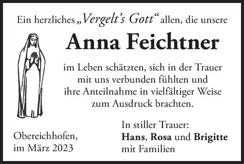 Traueranzeigen Von Anna Feichtner Trauermerkurde