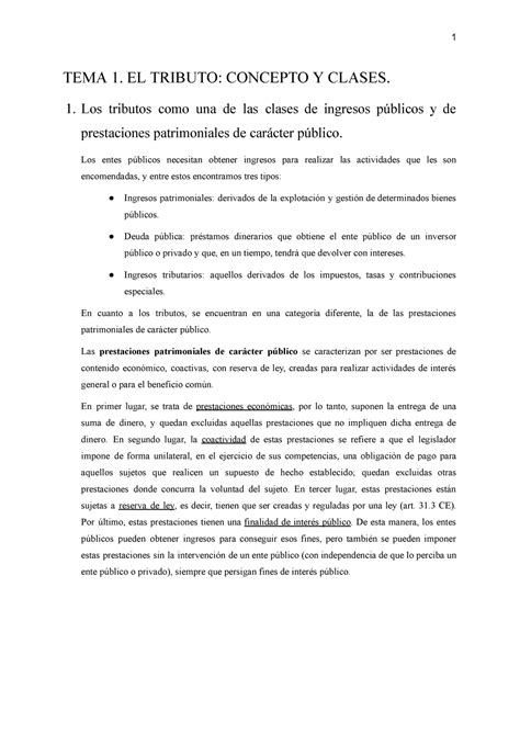 Apuntes Derecho Tributario Tema 1 El Tributo Concepto Y Clases 1