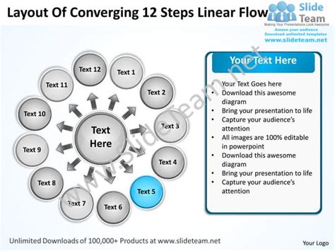 layout of converging 12 steps linear flow cycle chart power point