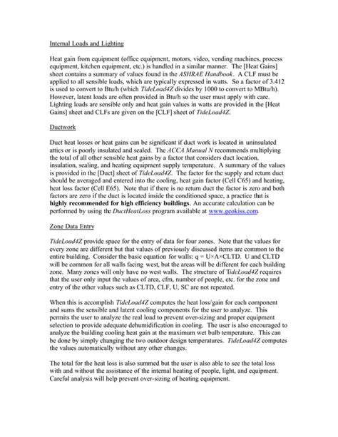 Cooling And Heating Load Calculations Tide Load4z Pdf