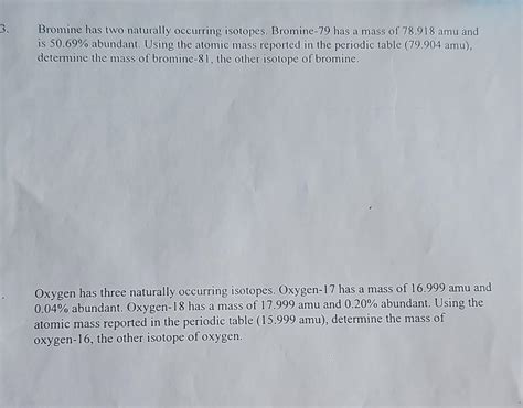 Calculating Atomic Mass When The Atomic Mass Of Each Chegg Com