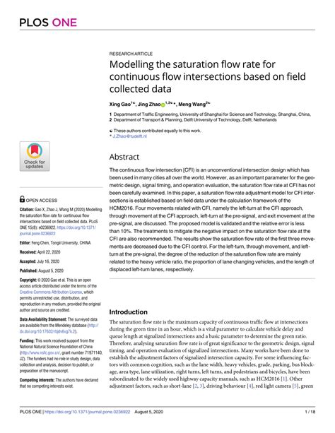 Pdf Modelling The Saturation Flow Rate For Continuous Flow Intersections Based On Field