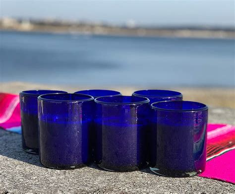 Hand Blown Mexican Drinking Glasses Set Of 6 Cobalt Tumbler Glasses