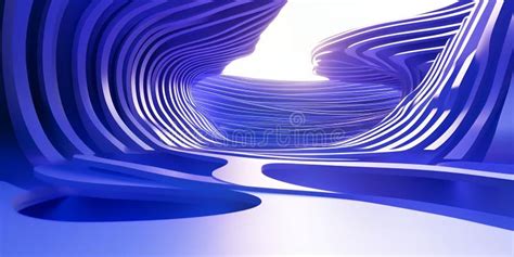 Abstract Blue Architectural Design Swirling Wave Like 3d Render Of Modern Structure Stock