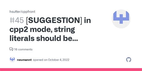 SUGGESTION In Cpp2 Mode String Literals Should Be String Literal By Default Issue 45