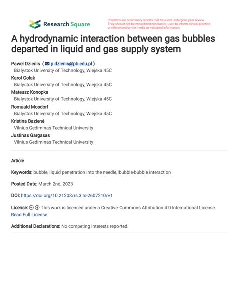 Pdf A Hydrodynamic Interaction Between Gas Bubbles Departed In Liquid