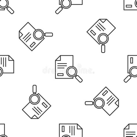 Grey Line Document With Search Icon Isolated Seamless Pattern On White Background File And