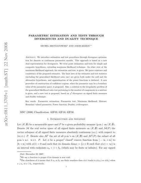 Pdf Parametric Estimation And Tests Through Divergences And Duality