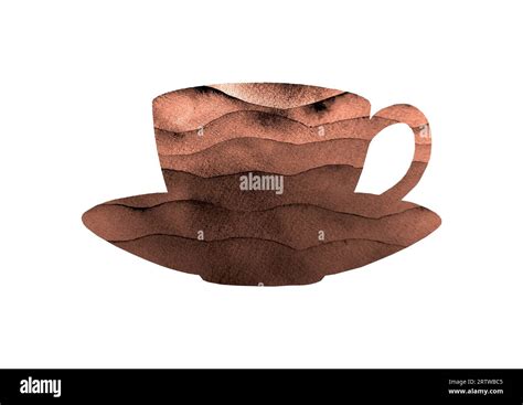 Watercolor Hand Drawn Brown Color Cup Of Coffee Tea Hot Drinks