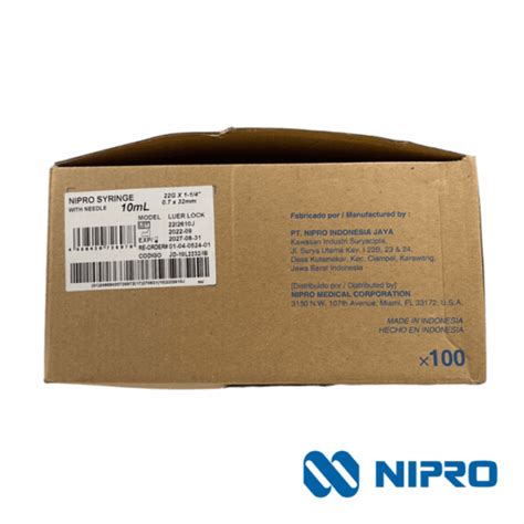 Jeringa 10ml 22x32mm Con Aguja Negra Nipro Omega Médica Distribuciones