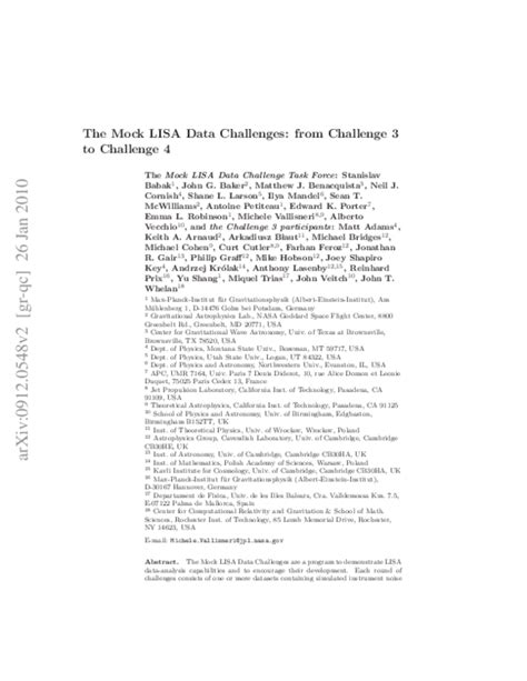Pdf The Mock Lisa Data Challenges From Challenge 3 To Challenge 4