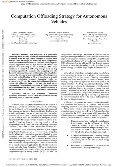 Pdf Computation Offloading Strategy For Autonomous Vehicles