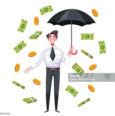 우산을 들고 돈 비 아래 서 있는 사업가 캐릭터 벡터 그래픽 디자인 그림 요소 행복에 대한 스톡 벡터 아트 및 기타 이미지 행복 경제 고용과 노동 Istock