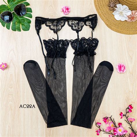 Caramel Set Garter Belt Stocking Jaring Seksi Sexy Sabuk Paha Lace