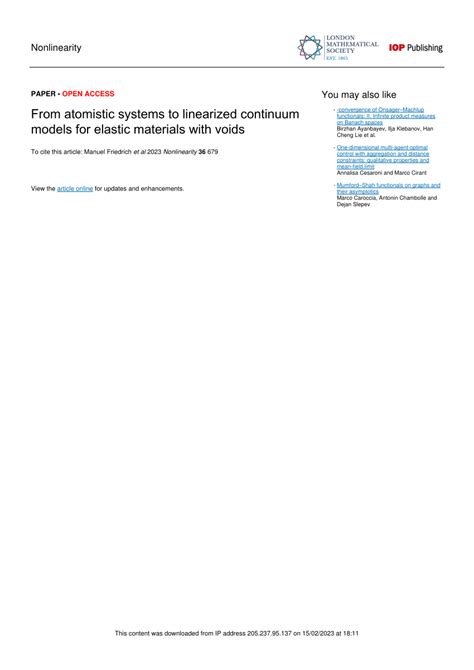 pdf from atomistic systems to linearized continuum models for elastic