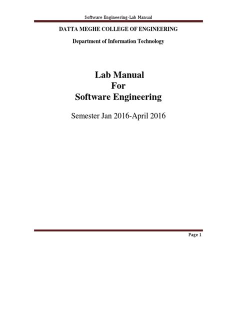 Lab Manual For Software Engineering Semester Jan 2016 April 2016 Pdf Data Model Automated