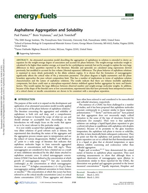 Pdf Asphaltene Aggregation And Solubility