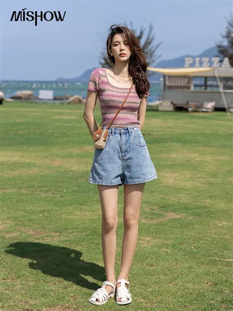 Mishow 한국 스타일 하이 웨스트 슬림 스트레이트 반바지 여성용 신제품 기질 솔리드 컬러 Mxb27k0427 2022 여름 Aliexpress