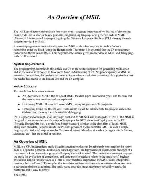 Overview Of Msil Pdf Programming Languages Computing