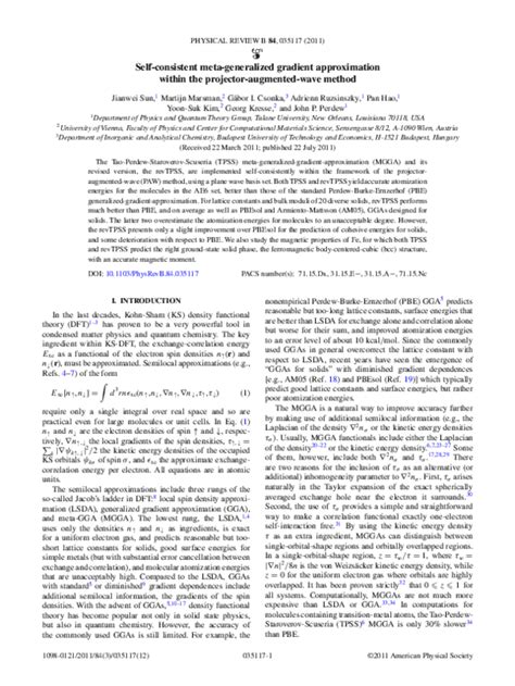 Pdf Self Consistent Meta Generalized Gradient Approximation Within