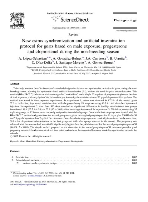 Pdf New Estrus Synchronization And Artificial Insemination Protocol For Goats Based On Male