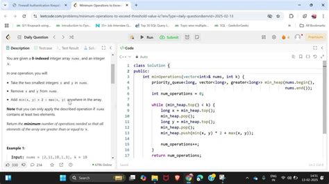 3066 Minimum Operations To Exceed Threshold Value Ii Youtube