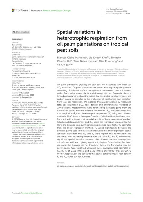 Pdf Spatial Variations In Heterotrophic Respiration From Oil Palm Plantations On Tropical Peat