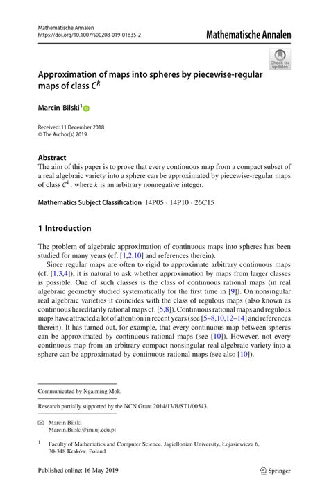 PDF Approximation Of Maps Into Spheres By Piecewise Regular Maps Of Class C K C K