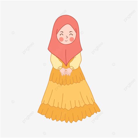 머리 스카프와 주황색 드레스를 입은 어린 소녀 이슬람 그림 이슬람 소녀 이슬람 아이들 Png 일러스트 및 벡터 에 대한 무료 다운로드 Pngtree
