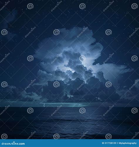 Night Thunderstorm Lightning With Dramatic Clouds Generative Ai Stock