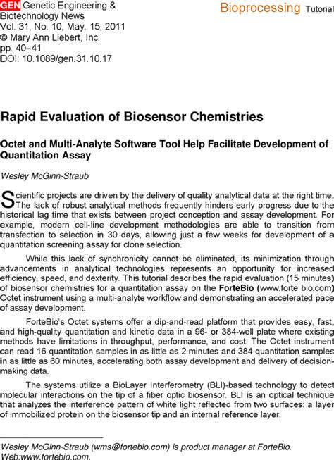 Rapid Evaluation Of Biosensor Chemistries Octet And Multi Analyte Software Tool Help Facilitate