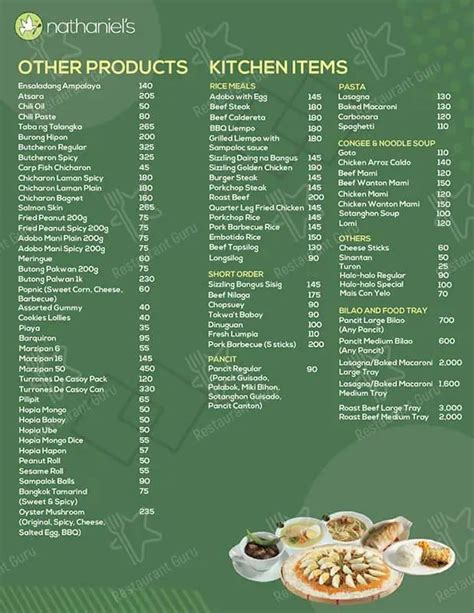 Nathaniels Philippines Menu And Prices [october 2024] Philmenu