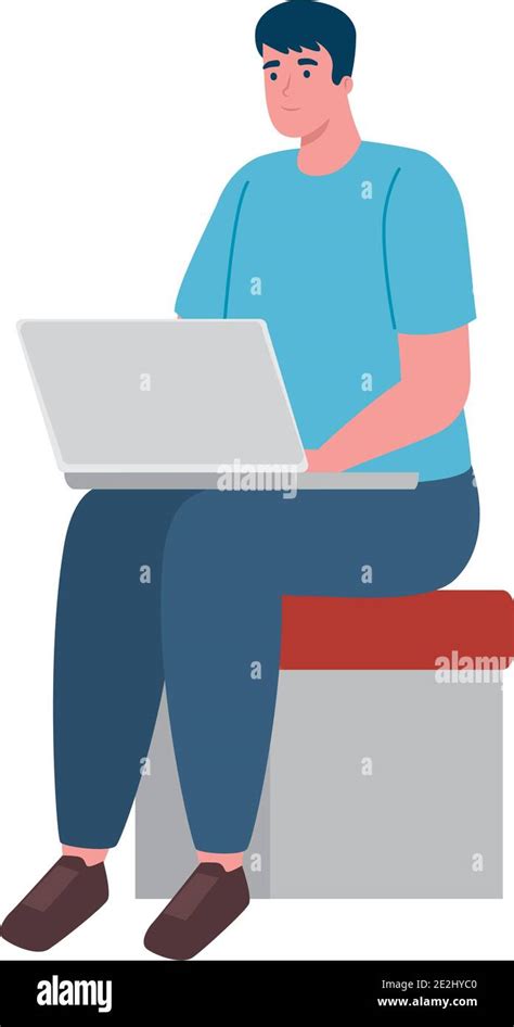 Software Developer Programming In Laptop Seated In Chair Stock Vector