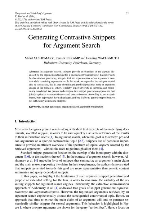 Pdf Generating Contrastive Snippets For Argument Search