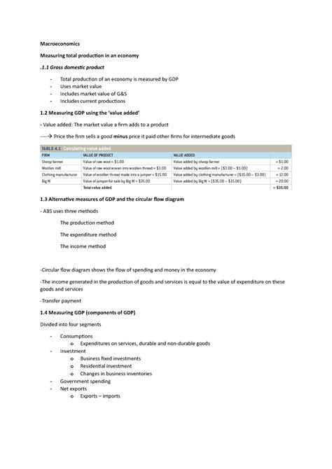 Macroeconomics Revision Notes Macroeconomics Measuring Total