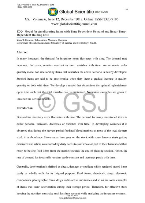 Pdf Eoq Model For Ameliorating Items With Time Dependent Demand And
