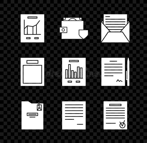 Set Document With Graph Chart Wallet And Money Shield Mail E Mail