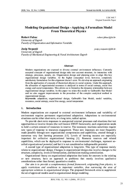 Pdf Modeling Organizational Design Applying A Formalism Model From Theoretical Physics