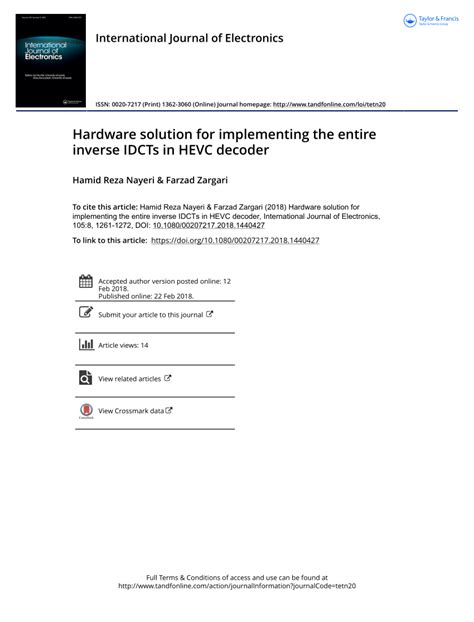 Pdf Hardware Solution For Implementing The Entire Inverse Idcts In
