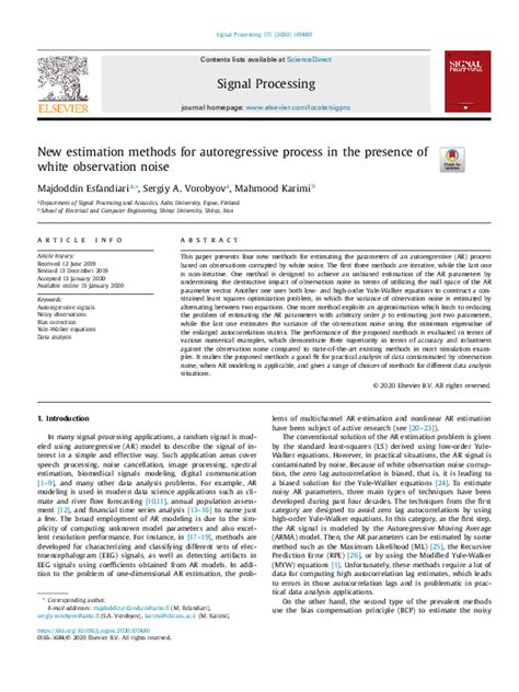 Pdf New Estimation Methods For Autoregressive Process In The Presence Of White Observation Noise