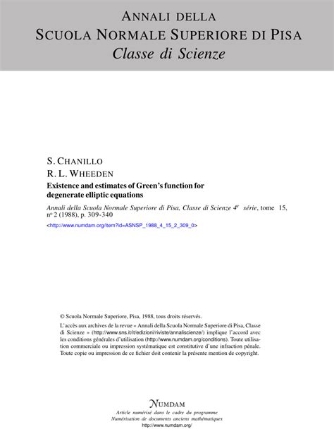Pdf Existence And Estimates Of Greens Function For Degenerate Elliptic Equations