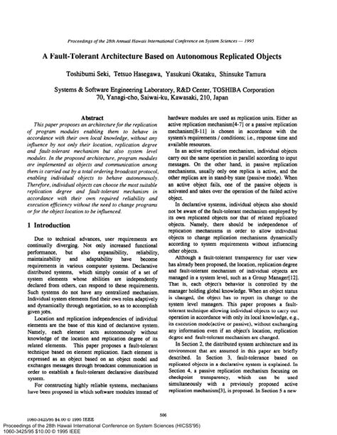 PDF A Fault Tolerant Architecture Based On Autonomous Replicated Objects PDF
