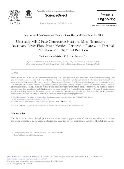 Pdf Unsteady Mhd Free Convective Heat And Mass Transfer In A Boundary Layer Flow Past A