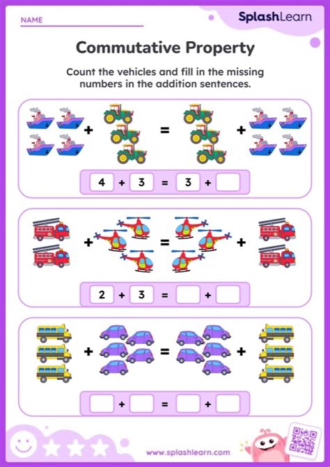 commutative property of addition fun with vehicles — printable