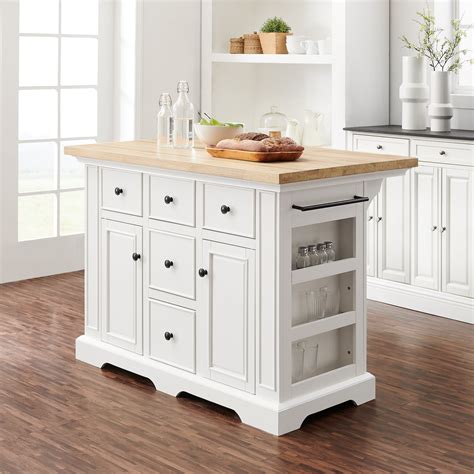 Homestock French Country Wood Top Kitchen Island White Natural
