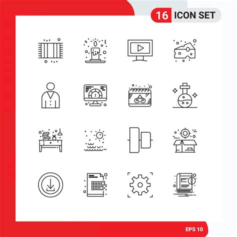 Pack Of 16 Creative Outlines Of Interface Avatar Monitor Supermarket Cheeses Editable Vector