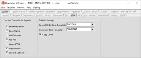 Parameters Setup XML Tab