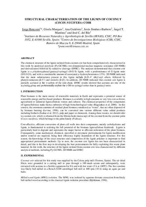 Pdf Structural Characterization Of The Lignin Of Cocos Nucifera Coir