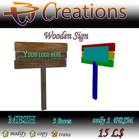 Second Life Marketplace Bw Wooden Mesh Sign 5 Faces Mc